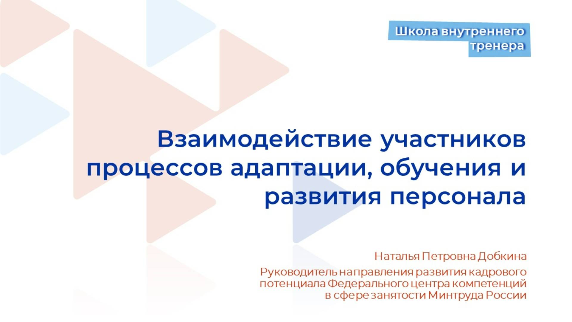 Видеолекция 8. Взаимодействие участников процессов адаптации и обучения
