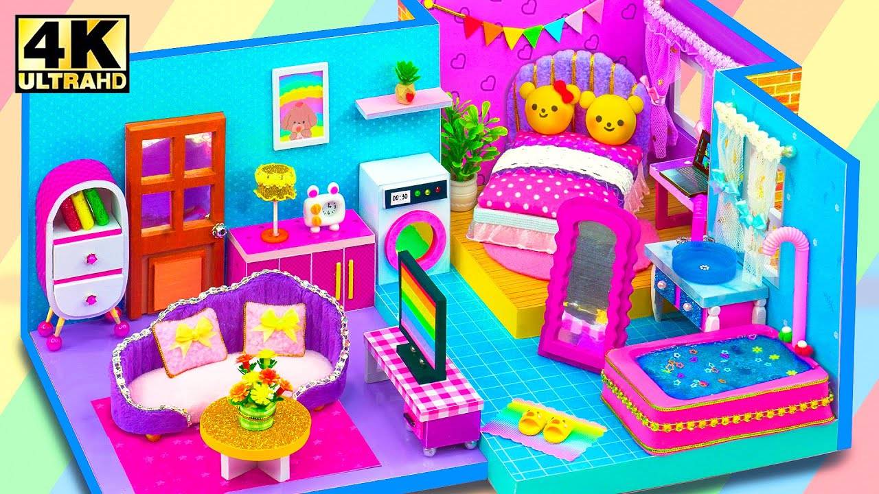 Мультики для девочек.❤️ Простой и полностью меблированный миниатюрный дом из картона для семьи!