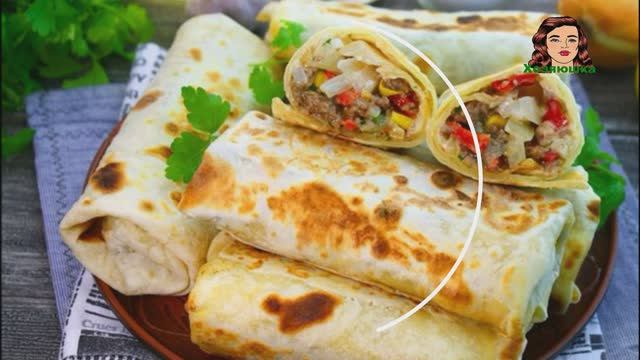Рулеты из лаваша, с фаршем и кукурузой