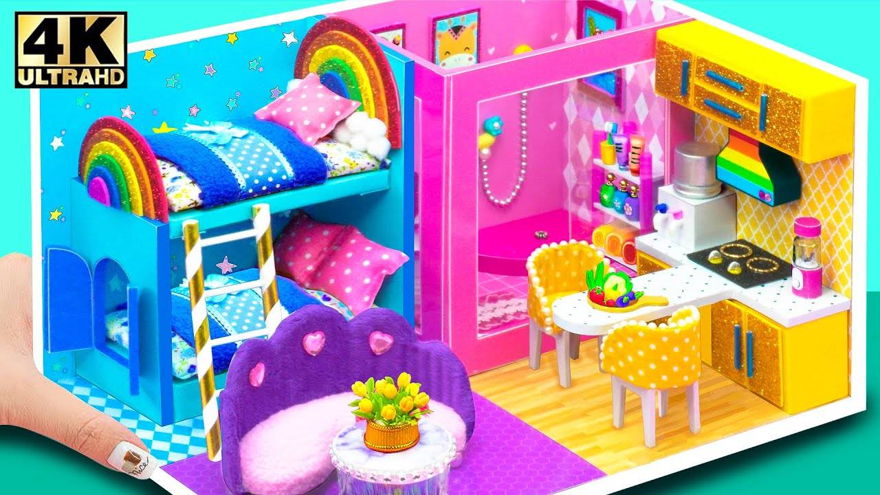 Мультики для девочек.❤️ Милый 4-цветный домик для хомяка с синей кроватью и желтой кухней