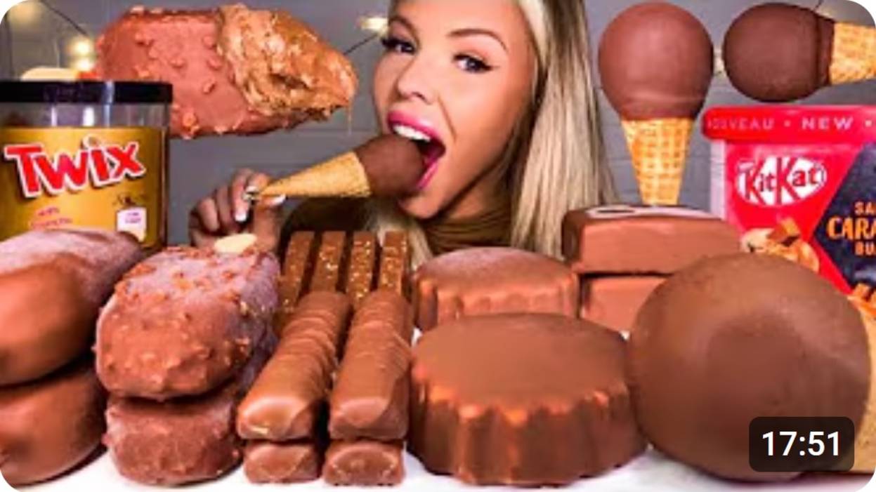 ASMR KITKAT МОРОЖЕНОЕ С СОЛЕНОЙ КАРАМЕЛЬЮ, TWIX, ФУШИННЫЙ ОРЕХ, ШОКОЛАДНЫЙ ДИП, КЛОНДАЙК МУКБАНГ 먹방