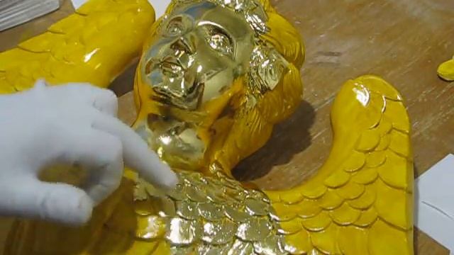 золочение херувима для храма (техника потали) gold leaf imitation