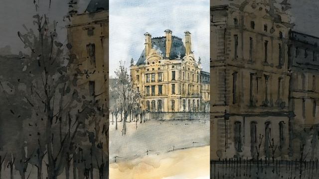 Лувр в Париже. Акварельный набросок. #акварель #искусство #louvremuseum #paris #watercolor #art