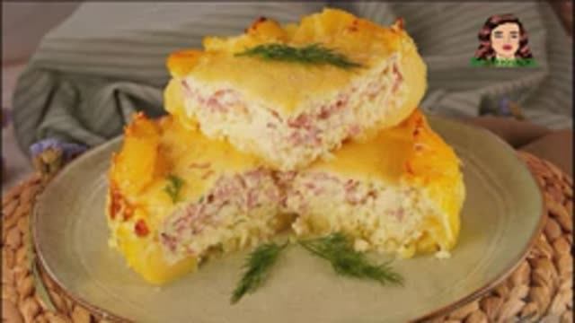 Картофельный киш с ветчиной и сыром в сливочной заливке