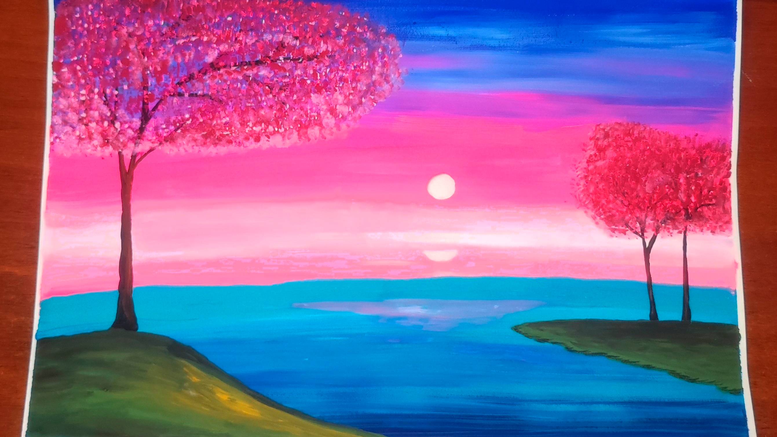 Рисуем Розовый закат пейзаж