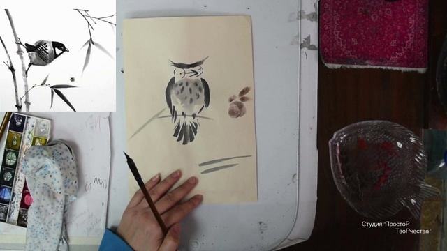 Как рисовать птичку в технике суми- э. Японская живопись учимся вместе
