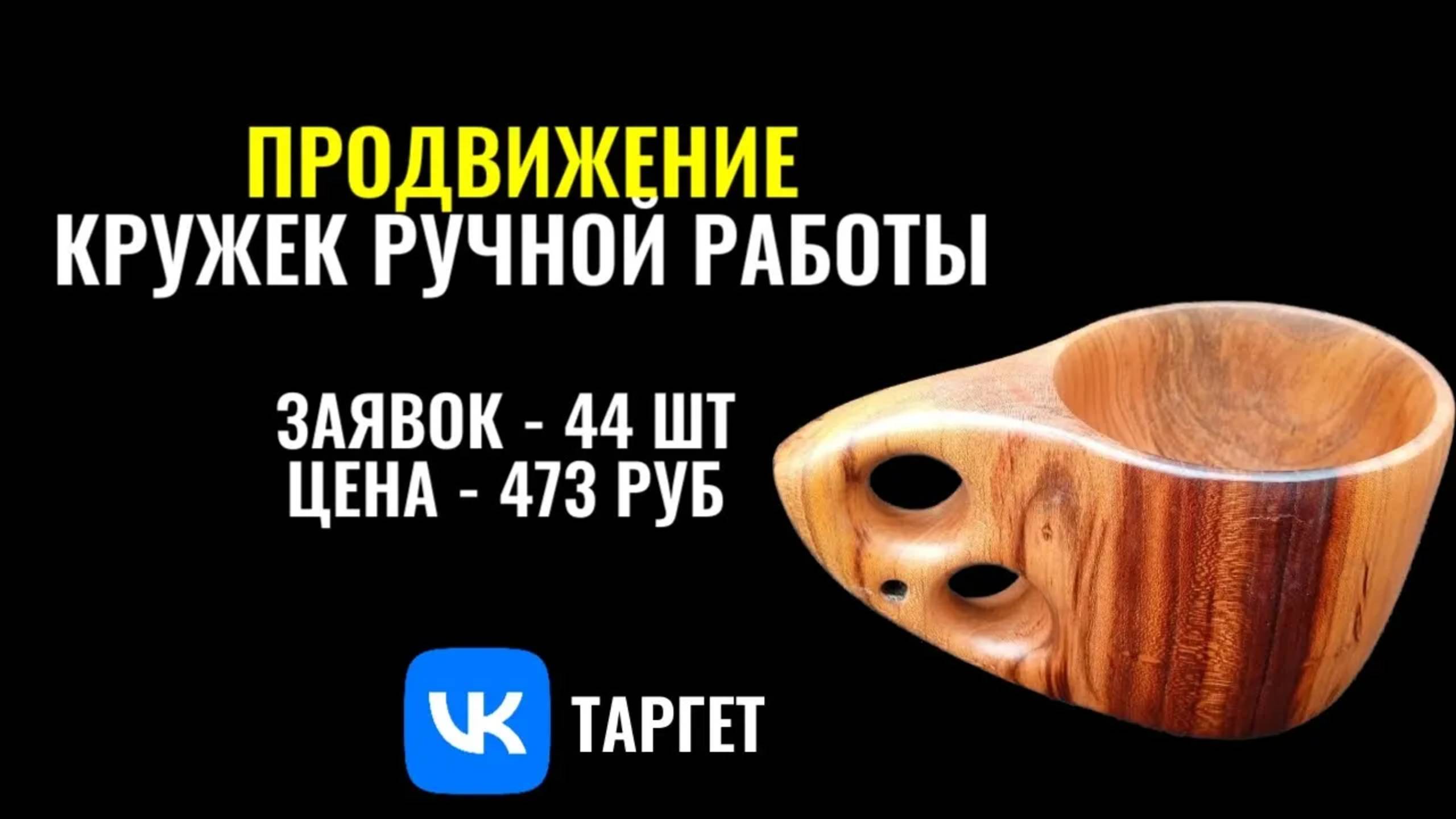 Продвижение кружек ручной работы. Получили 44 лида по 473 р через таргет ВКонтакте