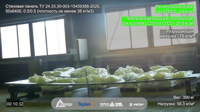 Натурные испытания стеновой сэндвич-панели ПИР, 50х6400 0,5/0,5