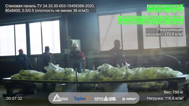 Натурные испытания стеновой сэндвич-панели ПИР, 80х6400 0,5/0,5