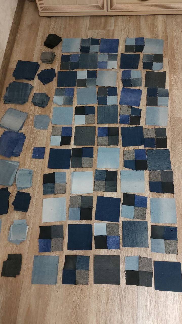 Что сшить из старых Джинс. Джинсовый проект, отстрочила и выровняла все маленькие квадратики