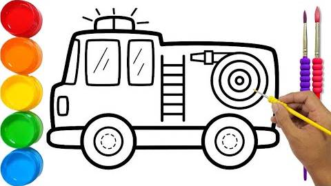 Рисунок автомобиля с пожарной машиной, раскраска для детей и малышей