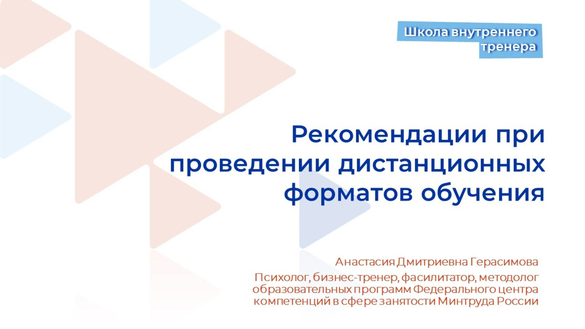 Видеолекция 20. Рекомендации при проведении дистанционного обучения