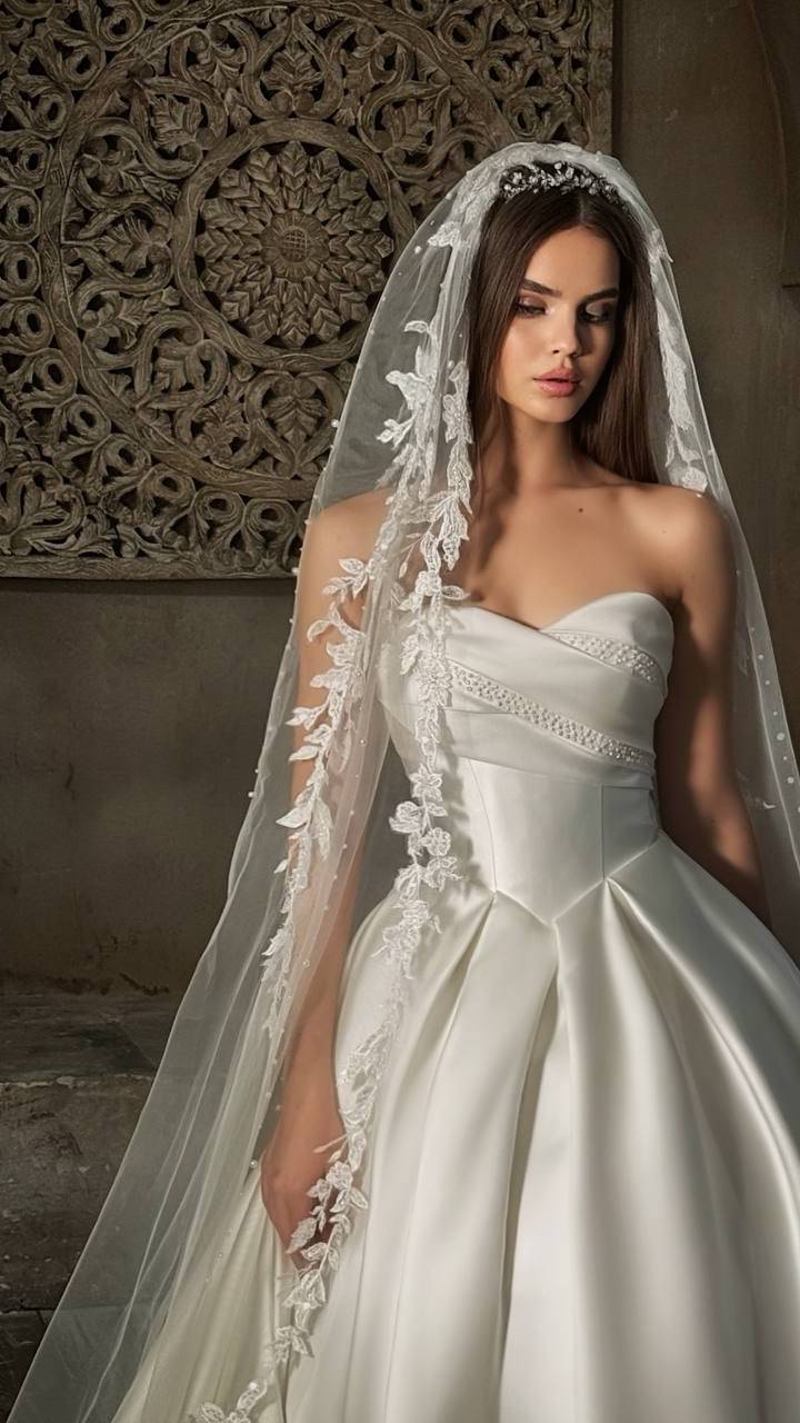 Атласное Пышное Арабское свадебное платье с жемчугом Фелиция #свадебноеплатье #свадебныйсалон