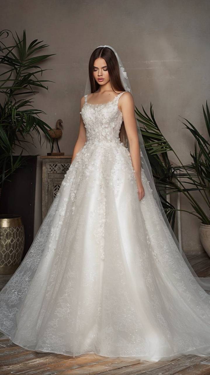 Пышное Кружевное Свадебное Платье с 3D цветами Дженви #свадебноеплатье #свадебныйсалон #домневесты