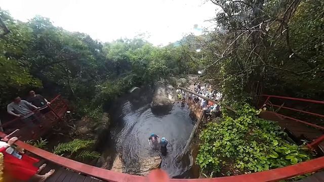 Люди веселятся на веревочных качелях в парке тропических лесов на о. Хайнань, Китай (1 мая 2019)