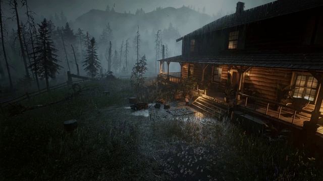 Прекрасный гром и сильный дождь на ферме.