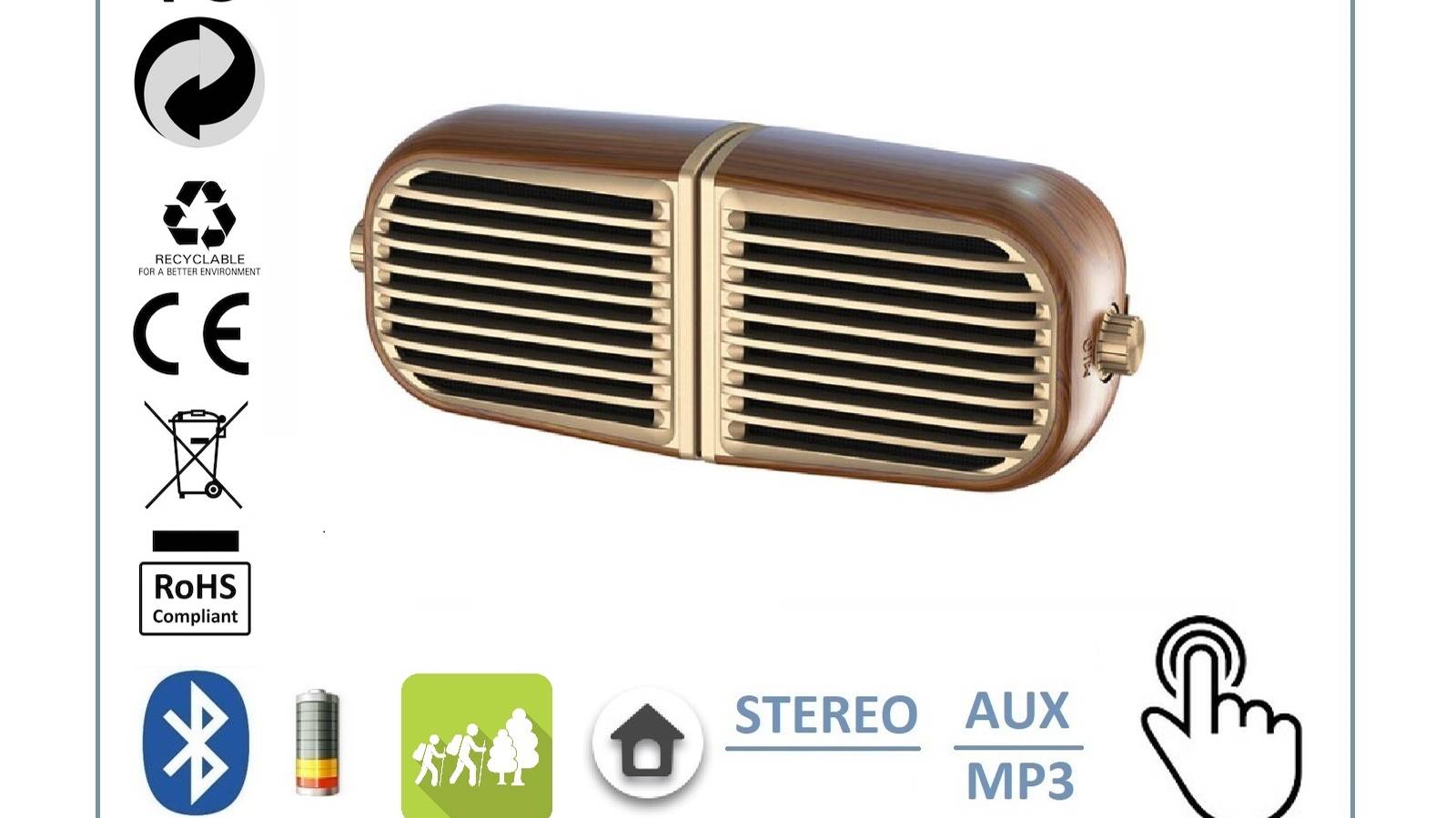 OneDer V8 - Bluetooth колонка СТЕРЕО, с аккумулятором, для использования в пом./улице.