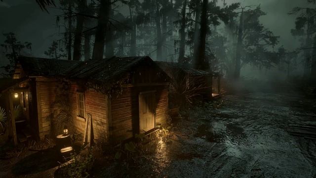 Очень красивый дождь с прекрасным громом на болоте