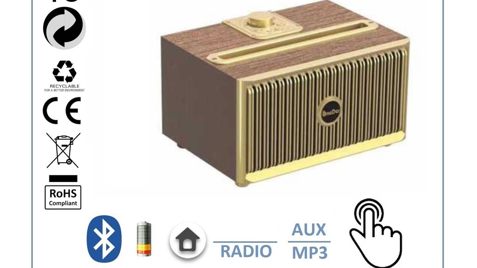 OneDer V6 - Bluetooth колонка, радио FM, с аккумулятором, для использования в помещении