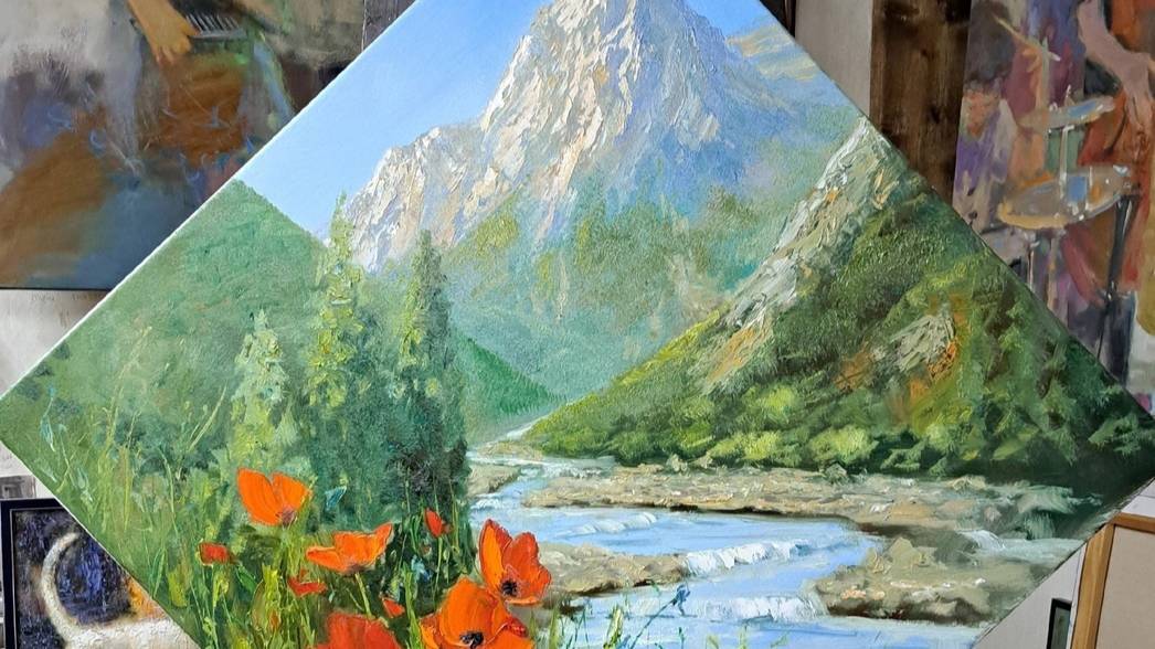 Горный пейзаж.Живопись маслом