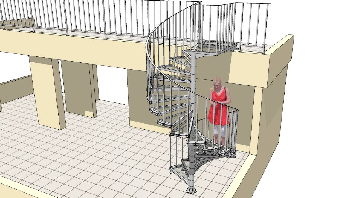 Винтовая лестница 390° с ограждением и переходным мостиком.  п. Сальское