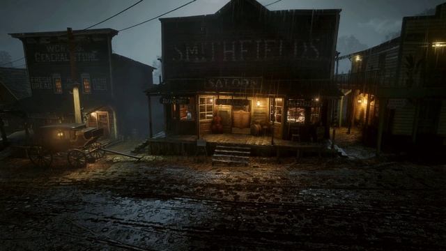 Western Ambience Звуки грома и проливного дождя за пределами салуна на Диком Западе