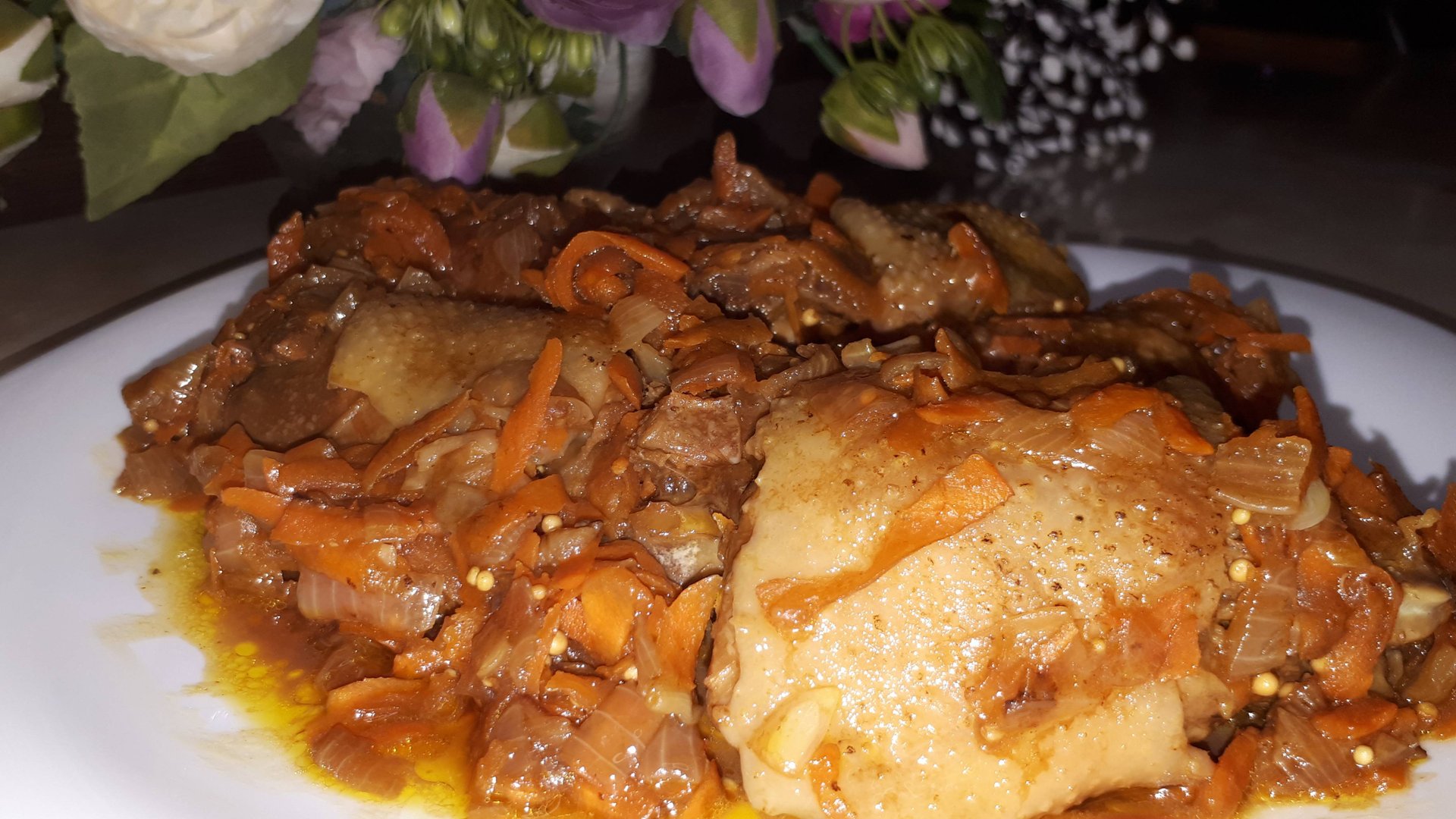 Куриные окорочка с горчицей и соевым соусе на сковороде. Вкусная минутка от Натали.