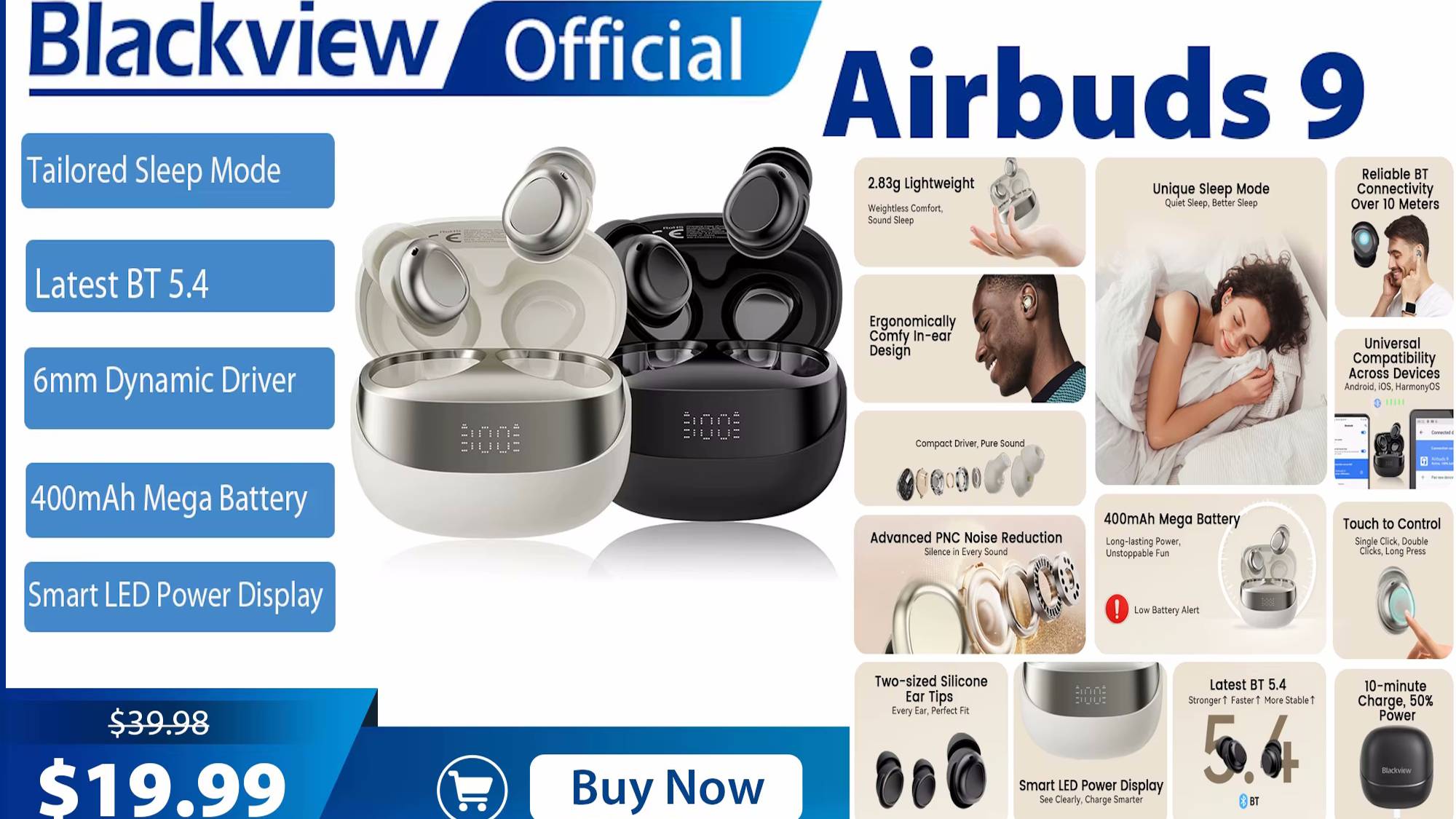 AirBuds9  Blackview - "микро гарнитура" для разговоров и сна - обзор