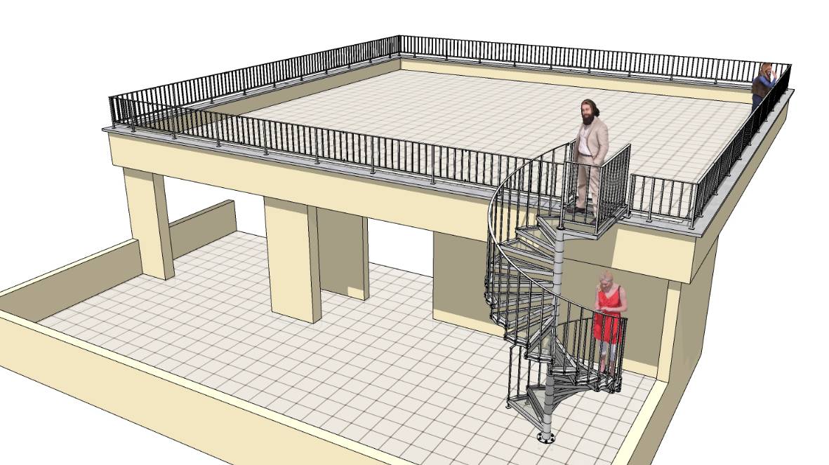 Винтовая лестница 390° с ограждением и переходным мостиком. п. Сальское. Вариант II