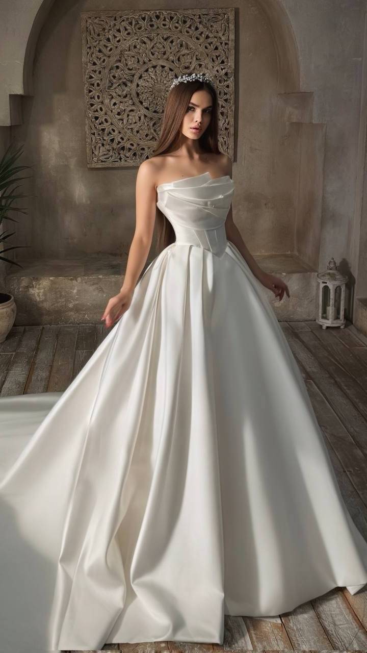 Атласное Драпированное Арабское свадебное платье со шлейфом Биджи #свадебноеплатье #свадебныйсалон