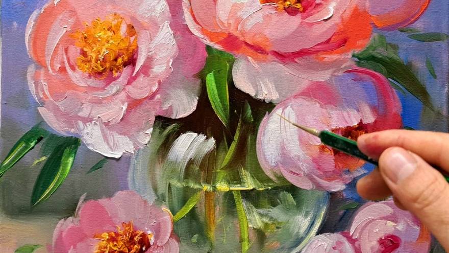 Пионы маслом