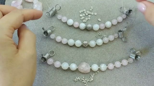 Как  СОБРАТЬ браслет! 3 ВАРИАНТА! Адуляр и розовый кварц.  Архивное видео. 29.05.21.№56