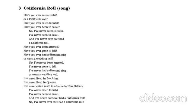 GrammarChants 13.3 California roll (have you ever eaten sushi)