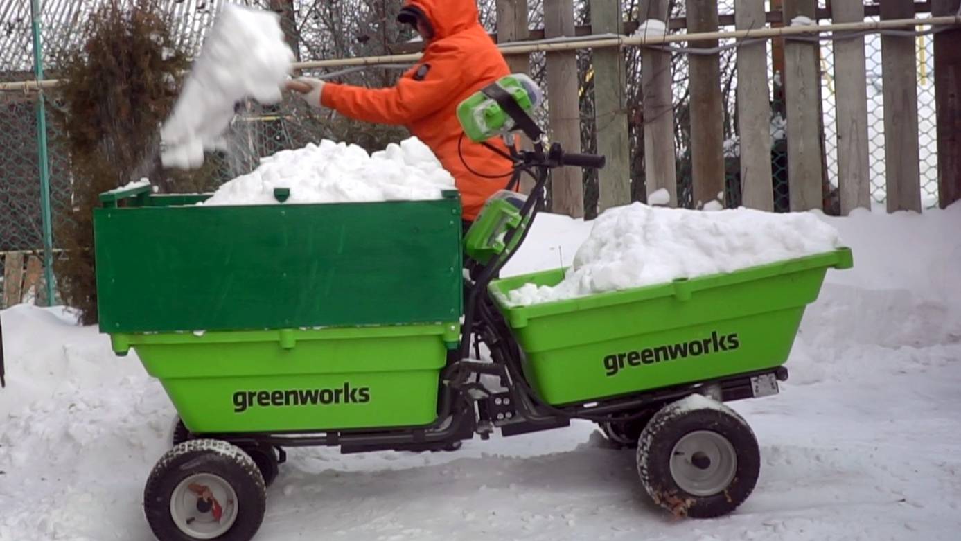 Сдвоенная самоходная 4х4 грузовая тачка GREENWORKS на аккумуляторах