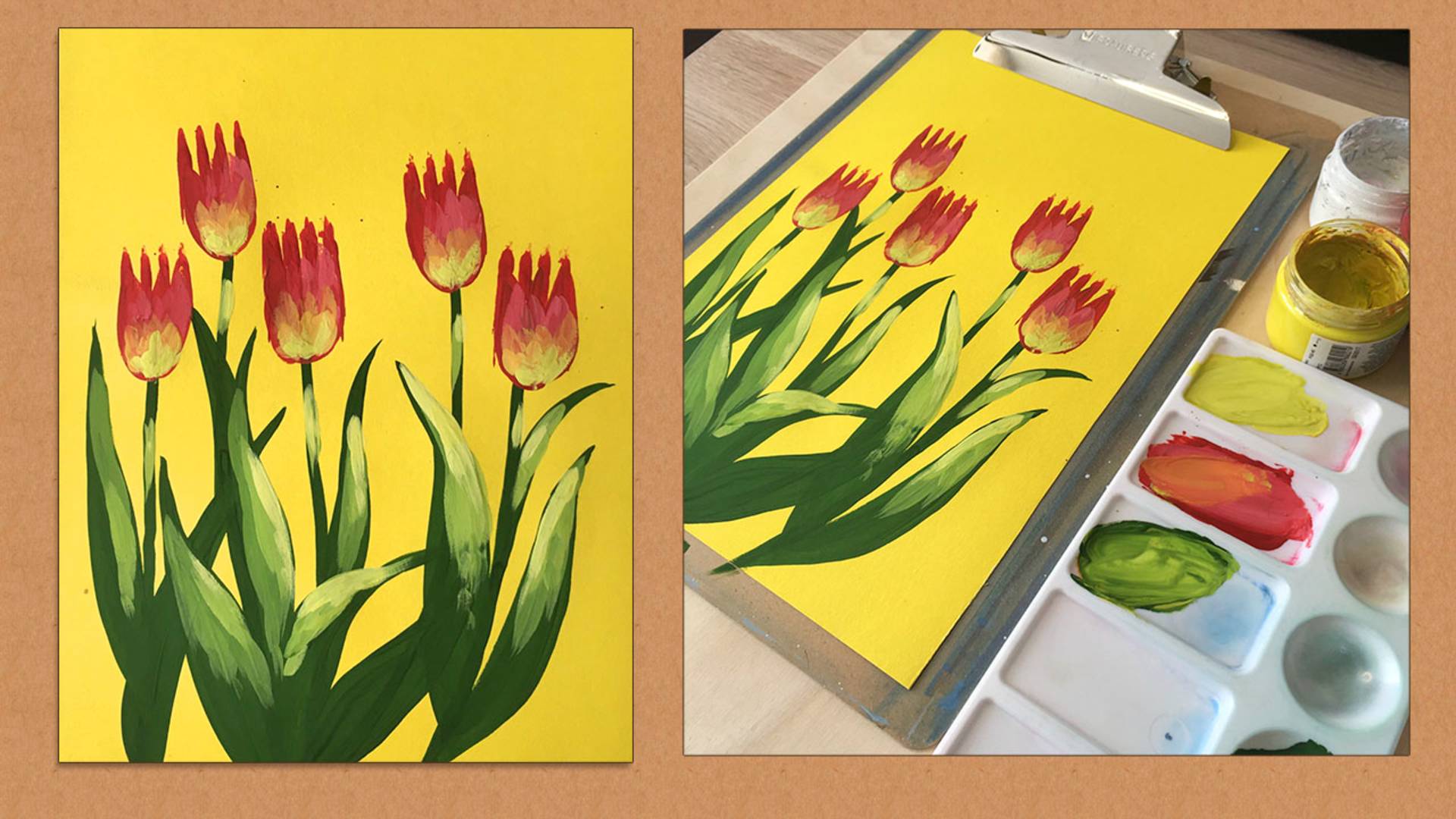 Открытка на 8 марта. Тюльпаны. Рисование 5+