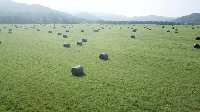 Поле с сеном. Съёмка дроном.