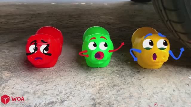 Детская анимация Машина против твёрдых и мягких предметов