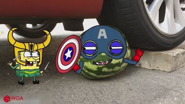 Детская анимация машина давит хрустящие и мягкие предметы