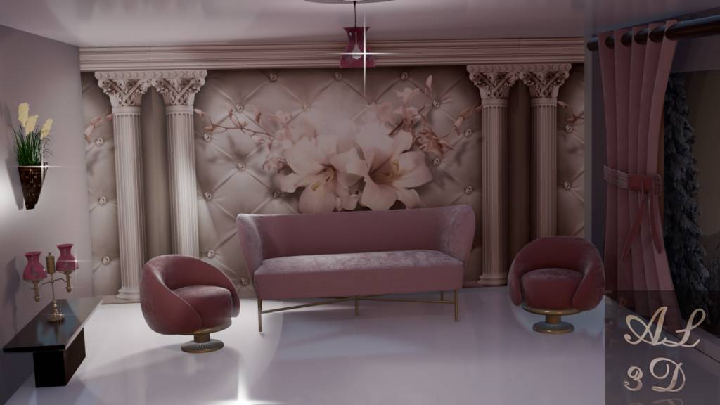 Дизайн интерьера комнаты с обоями 3D