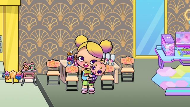 Настя с малышом у себя в комнате в Avatar World