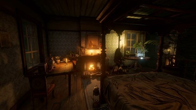 Очень милый и уютный гром и дождь с теплым очагом, согревающим камин