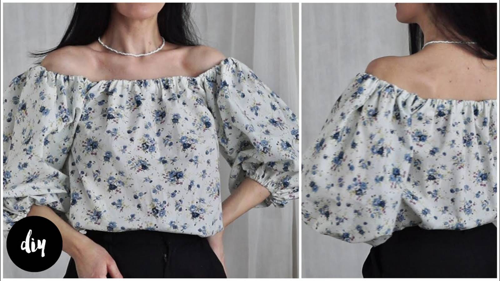 DIY ✨ ТОП_БЛУЗКА с открытыми плечами и объемными рукавами