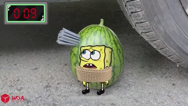 Детская анимация машина давит арбуз, крокодила, и др.