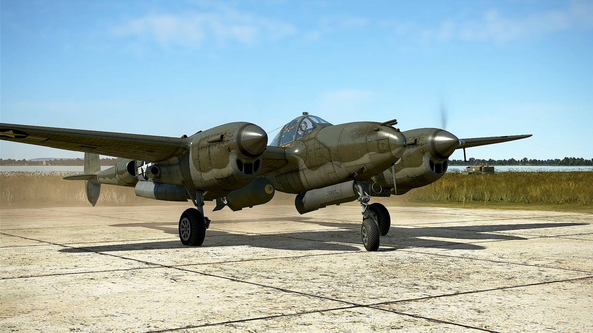 P-38J-25. Запуск двигателя. Симулятор "IL-2 Sturmovik Great Battles".