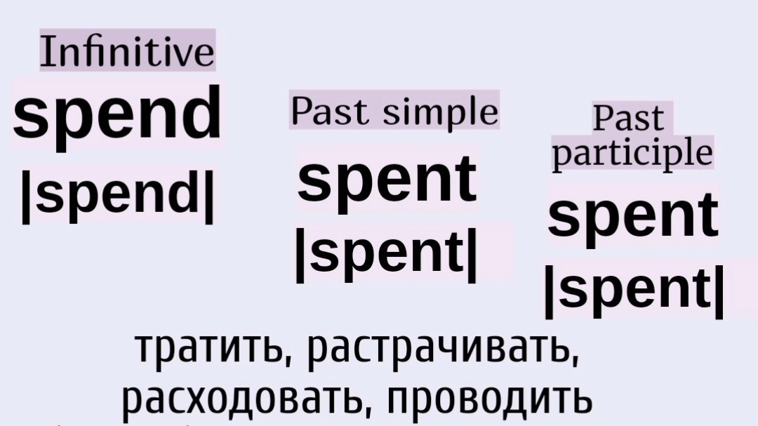 Неправильные глаголы в примерах👉spend, spent, spent