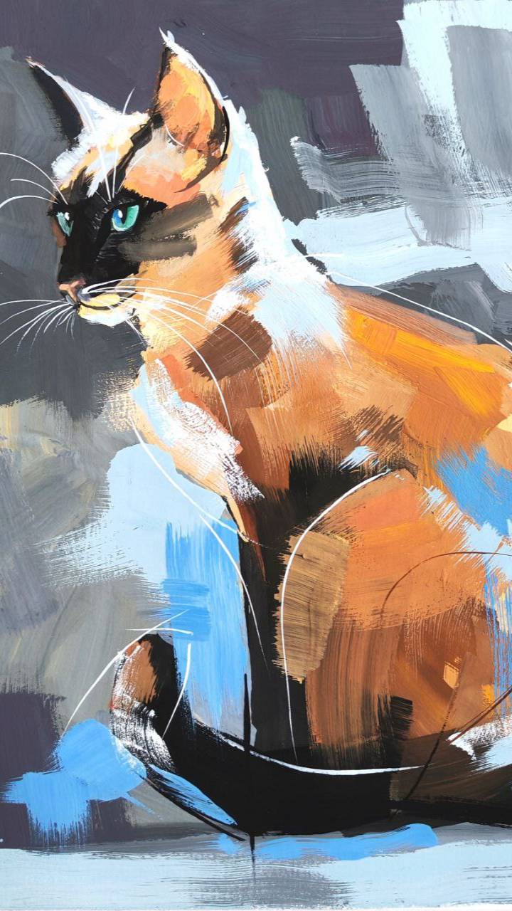 Прелестный сиамский котик гуашью.