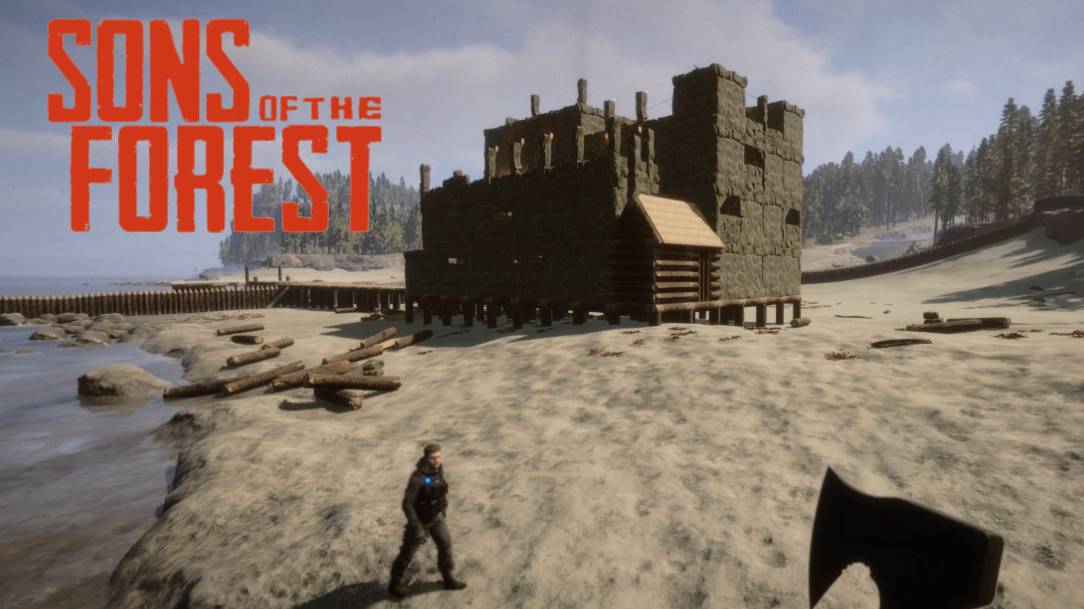 Замок на берегу моря в игре Sons of the Forest. Без комментариев о том, как построить большой дом