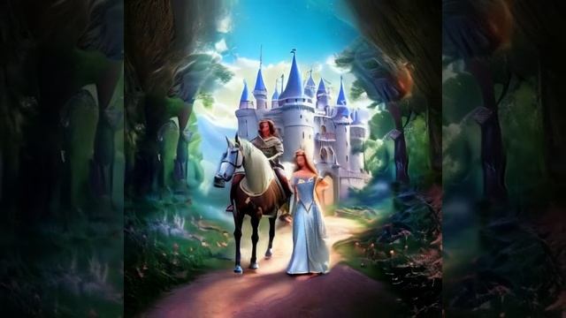 Принцесса и принц на фоне старинного замка