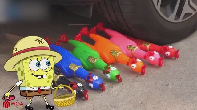 Детская анимация машина давит куриц, пауков, и др.