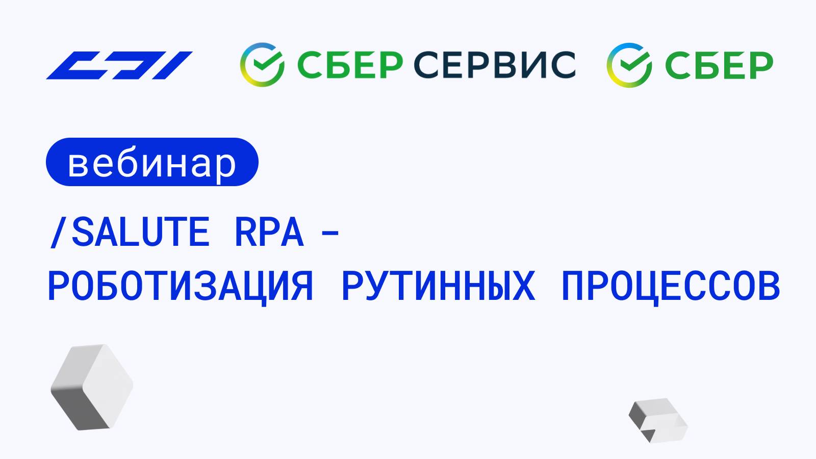 Вебинар от Сбер и DBI на тему "Salute RPA — Роботизация рутинных процессов"